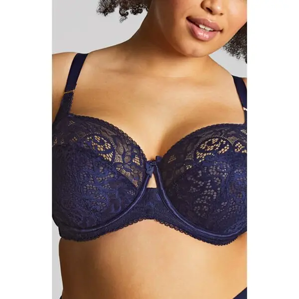 Panache Estel Underwire Full Coverage Stretch Lace Side Support Bra - Navy