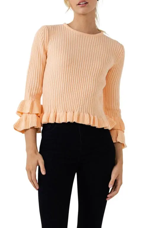 English Factory Rib Ruffle Edge Sweater - Pink
