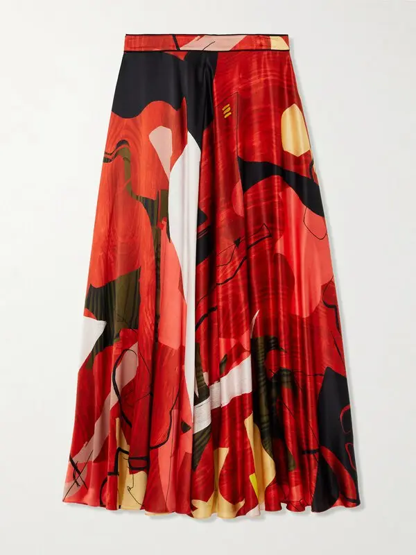 ROKSANDA Ameera Printed Satin Midi Skirt - Red