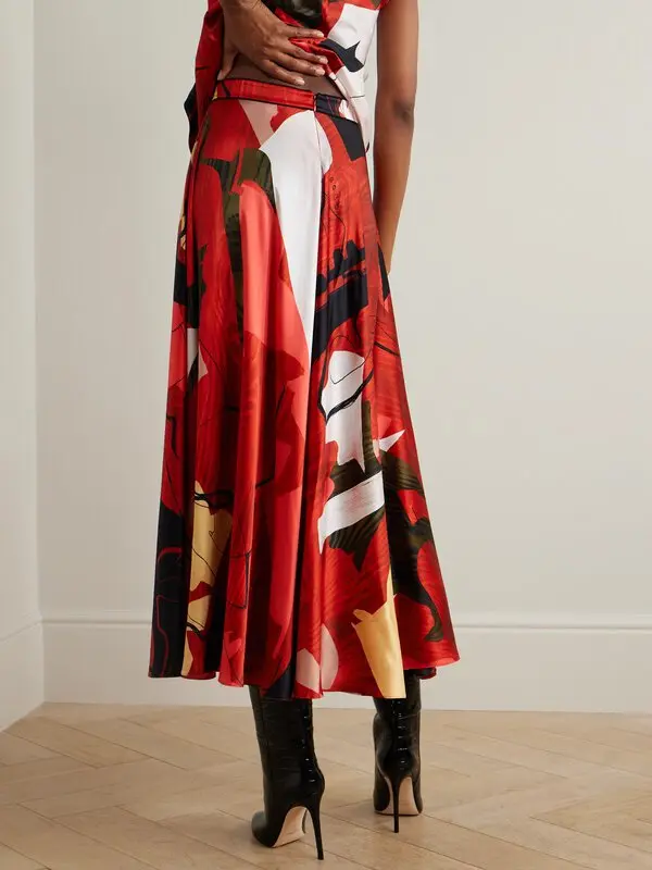 ROKSANDA Ameera Printed Satin Midi Skirt - Red
