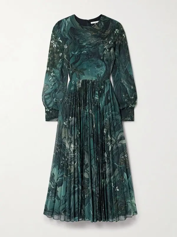 JASON WU Printed Plissé-chiffon Midi Dress