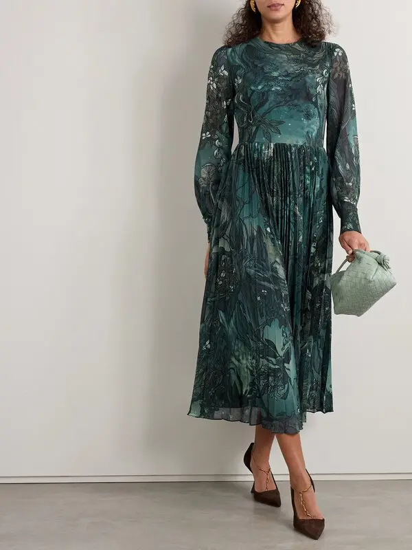 JASON WU Printed Plissé-chiffon Midi Dress