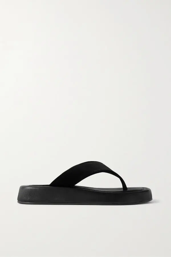 THE ROW Ginza Leather And Velvet Platform Flip Flops