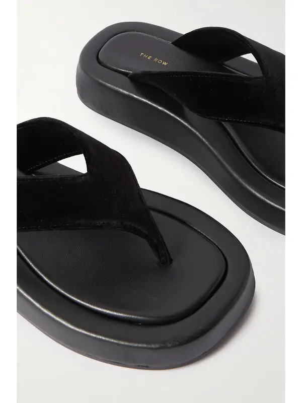 THE ROW Ginza Leather And Velvet Platform Flip Flops