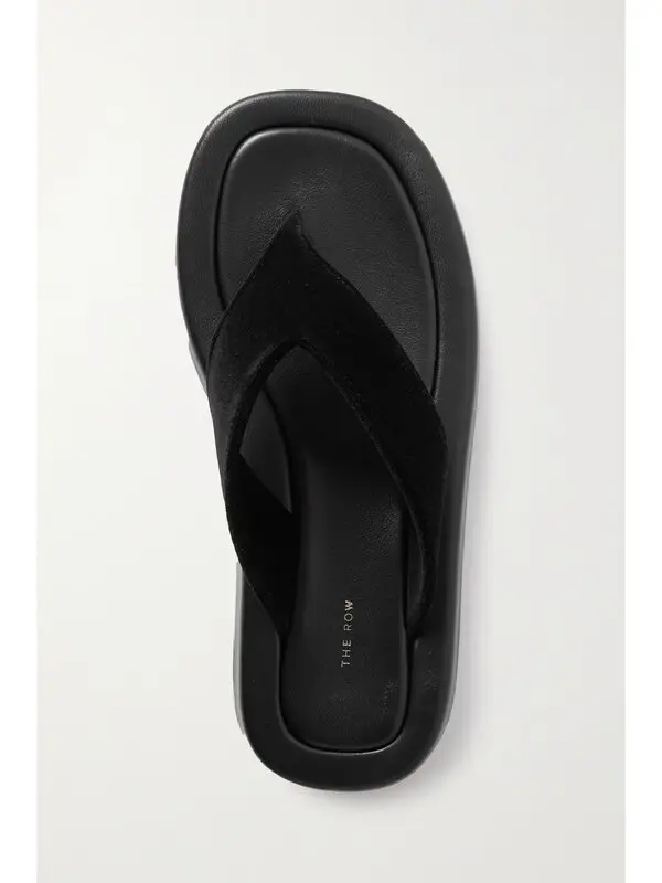 THE ROW Ginza Leather And Velvet Platform Flip Flops