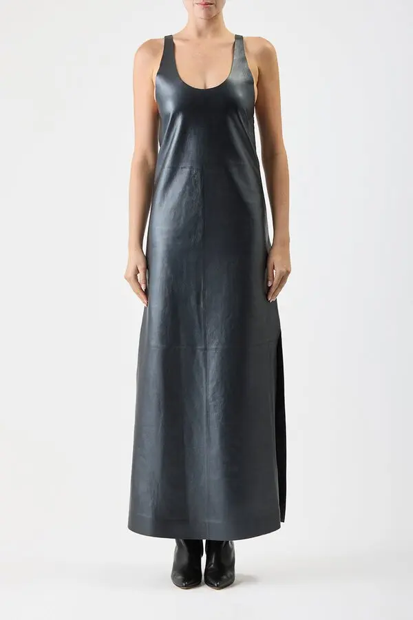 gabriela hearst leather dress Gabriela Hearst Ainsley Leather-Front Dress with Cowl Back