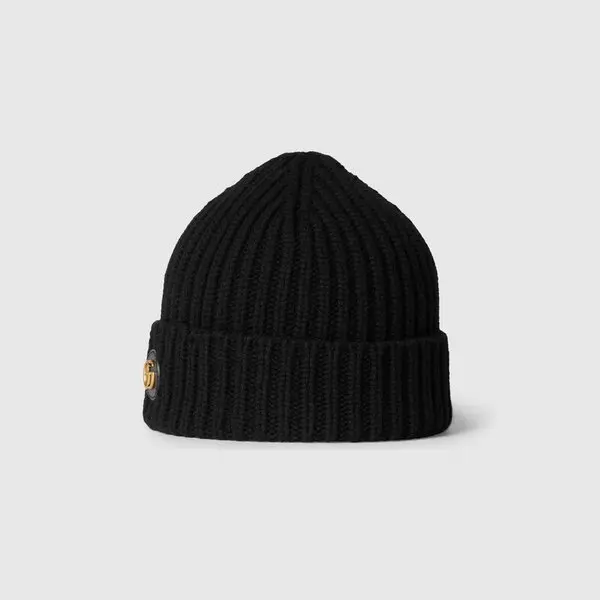 Gucci Wool Cashmere Hat With Double G - Black