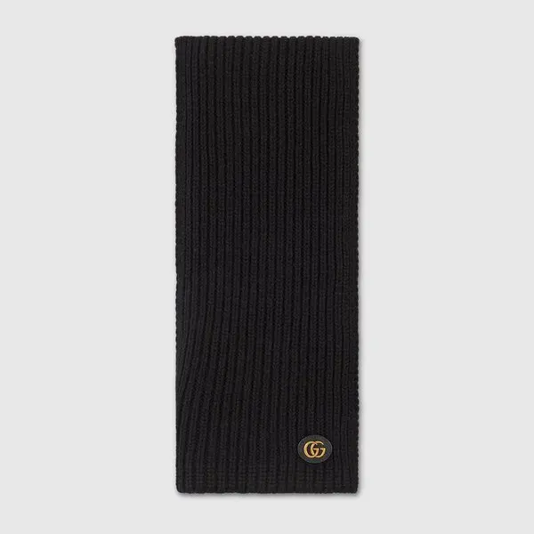 Gucci Wool Cashmere Scarf With Double G Wool - Black