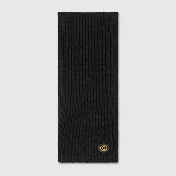 Gucci Wool Cashmere Scarf With Double G - Black