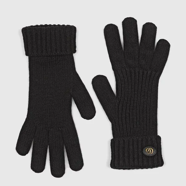 Gucci Wool Cashmere Knitted Gloves With Double G - Black