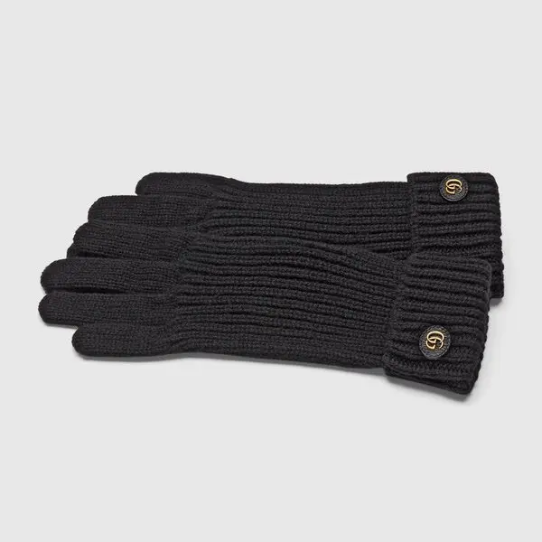 Gucci Wool Cashmere Knitted Gloves With Double G - Black