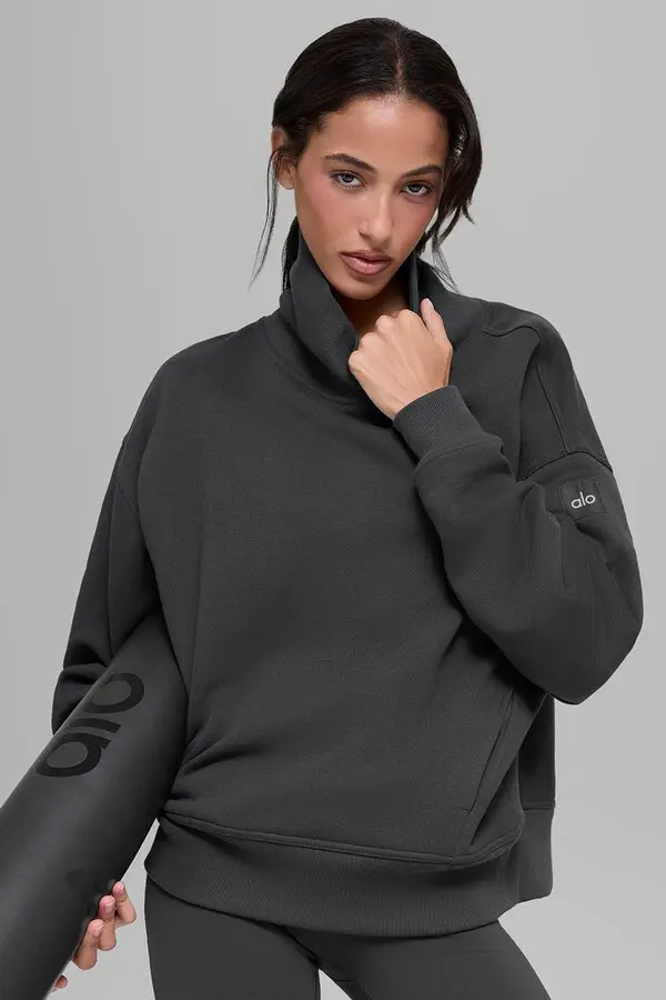 Alo Yoga Hazy Mock Neck Pullover Top - Anthracite