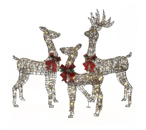 LUXEN HOME Luxenhome 3-piece Rattan And Iron Deer Holiday Decoration - One-color