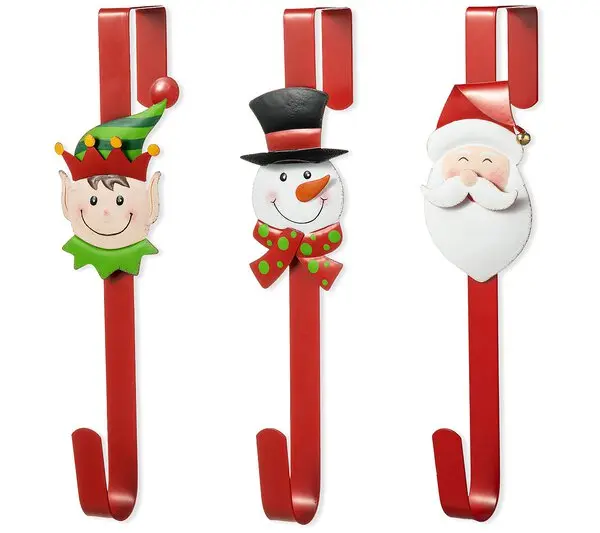 GLITZHOME 14' Christmas Elf, Snowman & Santa Wr Eath Hanger S/3 - One-color