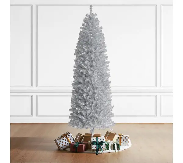 GLITZHOME 7.5' Silver Pencil Tinsel Artificial Hristmas Tree