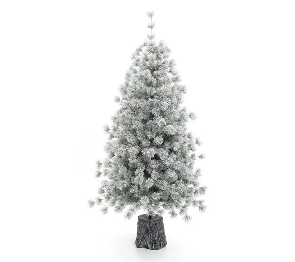 LUXEN HOME Luxenhome 5.5ft Flocked Full Artificial Christm As Tree Potted - One-color