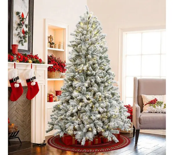 LUXEN HOME Luxenhome 7.5ft Pre-lit Snow Flocked Full Fir A Rtificial Tree - One-color