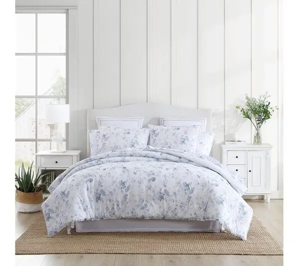 Laura Ashley Belinda Blue Full Queen Comforter Am Set - One-color