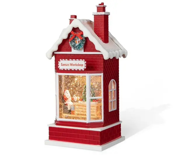 GLITZHOME 10.5h Led Lighted Santa's Workshop Snow Globe
