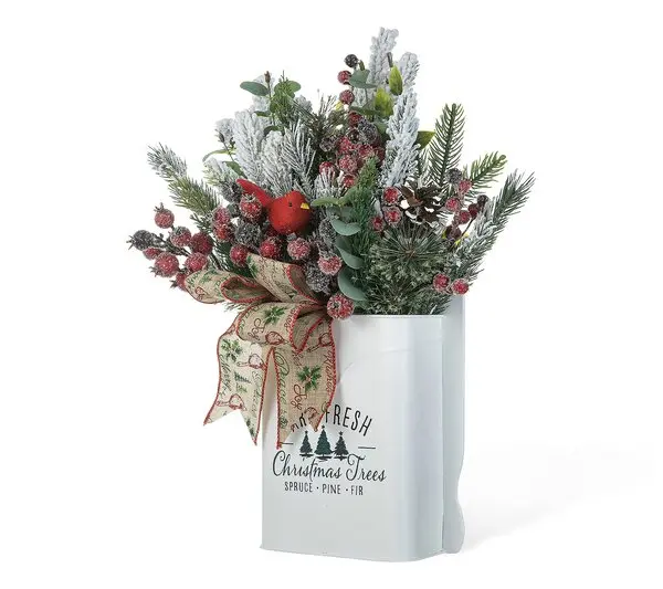 GLITZHOME 21' Christmas Pine Needle & Berry Rib Bon Centerpiece - One-color