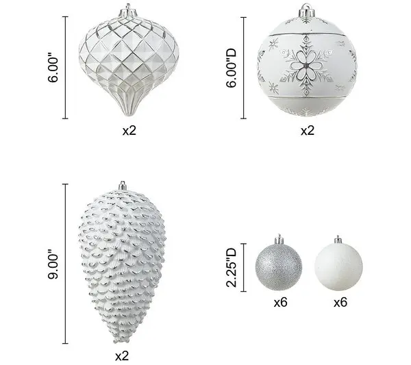 GLITZHOME Christmas Classic Deluxe Large Durabl E Ornaments
