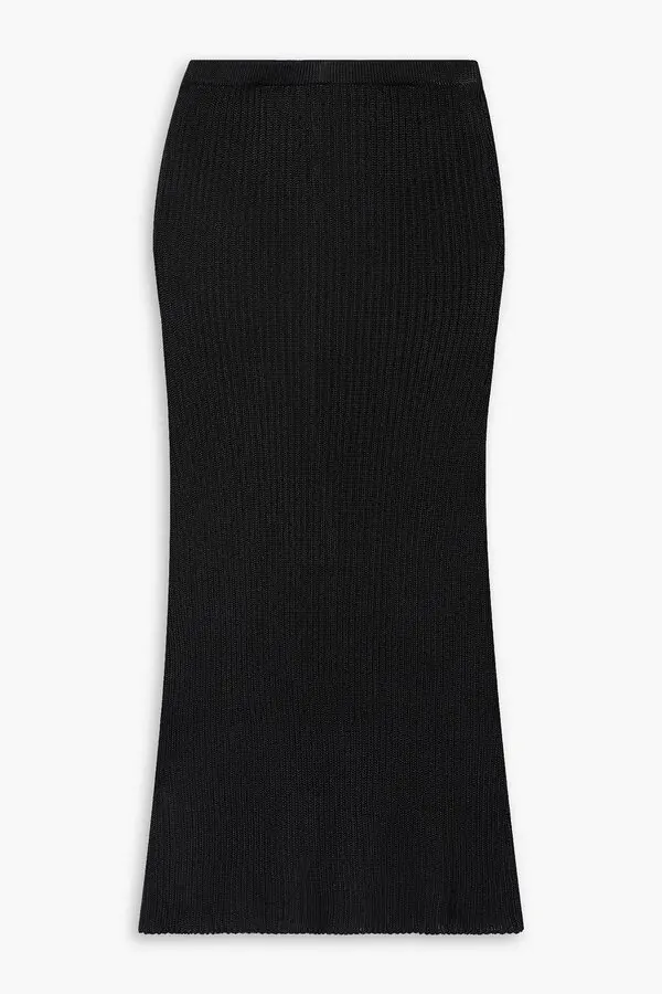 Calle Del Mar Ribbed-knit Midi Skirt - Black