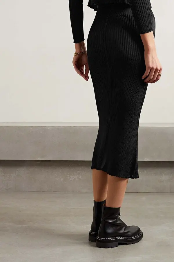 Calle Del Mar Ribbed-knit Midi Skirt - Black