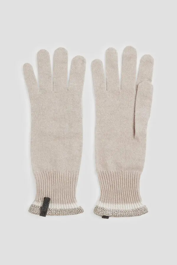Brunello Cucinelli Bead-embellished Metallic Cashmere Gloves - Beige