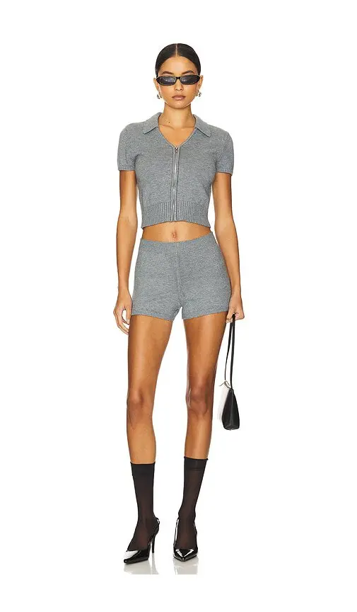 GUIZIO Calesia Zip-up Top - Heather Grey