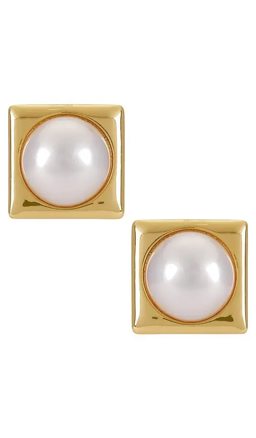 Ettika Square Stud Earrings - Pearl