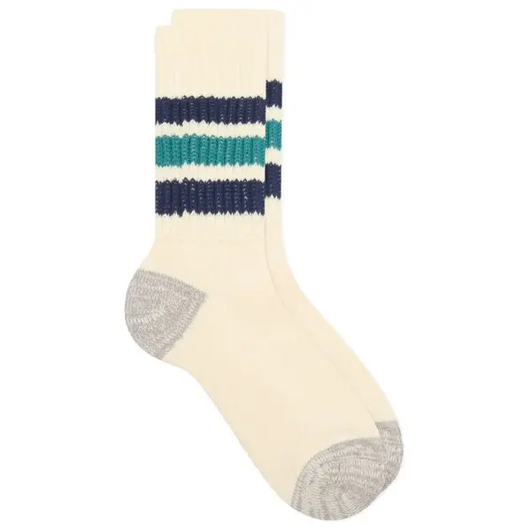 ROTOTO Coarse Ribbed Old School Crew Sock - Navy/green
