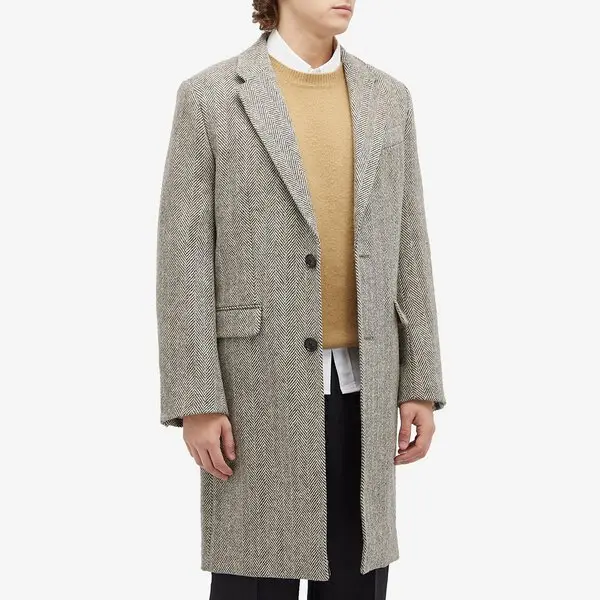 Ami Herringbone Two Button Overcoat In Dark Coffe/Off White 55