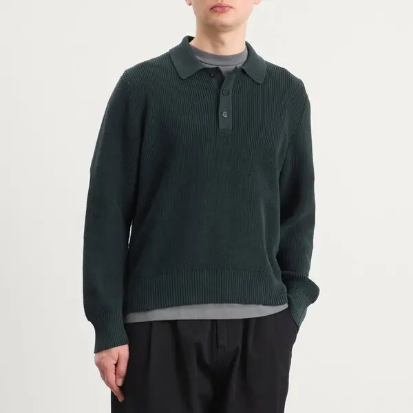 CORRIDOR Long Sleeve Slouchy Polo Shirt - Green