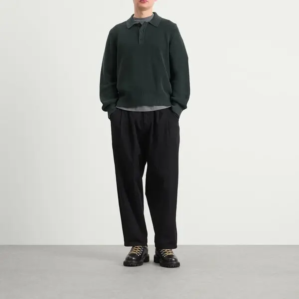 CORRIDOR Long Sleeve Slouchy Polo Shirt - Green