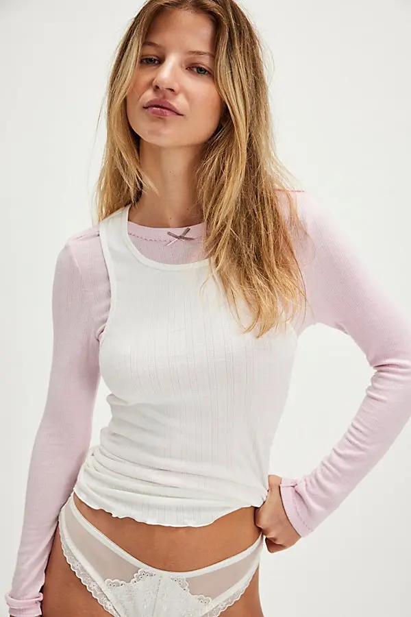 Free People Intimately Fresh In Love Pointelle Tank - Tofu