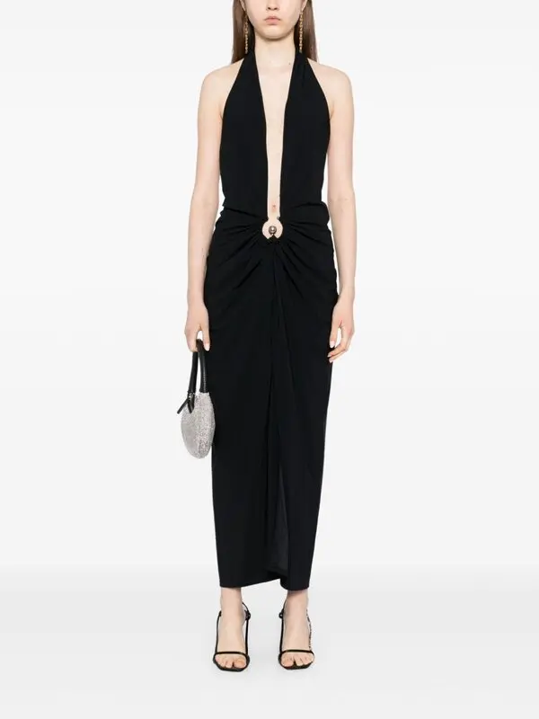 Christopher Esber Pierced Orbit Halter Slit Dress