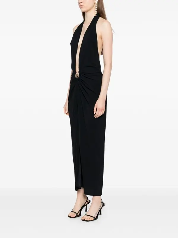 Christopher Esber Pierced Orbit Halter Slit Dress