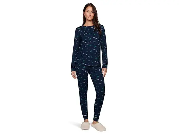 Eberjey Gisele Printed Crew Pj Set Pajama Sets Nutcracker Holly /ivory - Navy