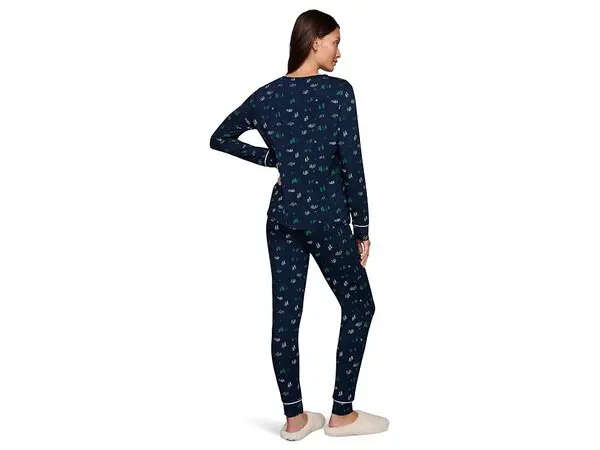Eberjey Gisele Printed Crew Pj Set Pajama Sets Forest Pine /ivory - Navy