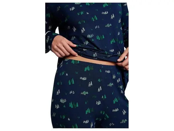 Eberjey Gisele Printed Crew Pj Set Pajama Sets Forest Pine /ivory - Navy