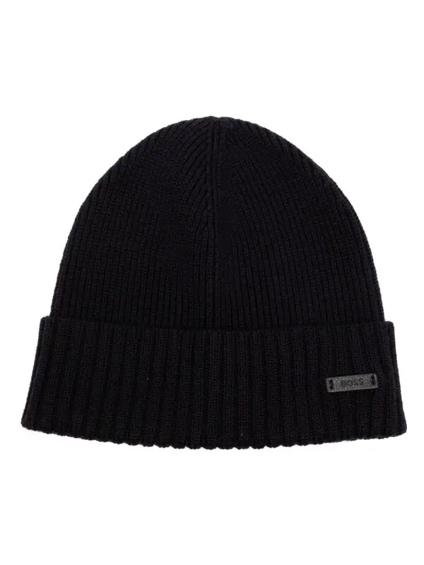 BOSS Ribbed Virgin Wool Beanie - Blue