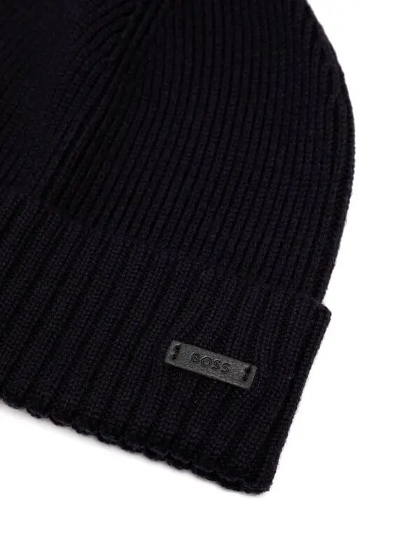 BOSS Ribbed Virgin Wool Beanie - Blue