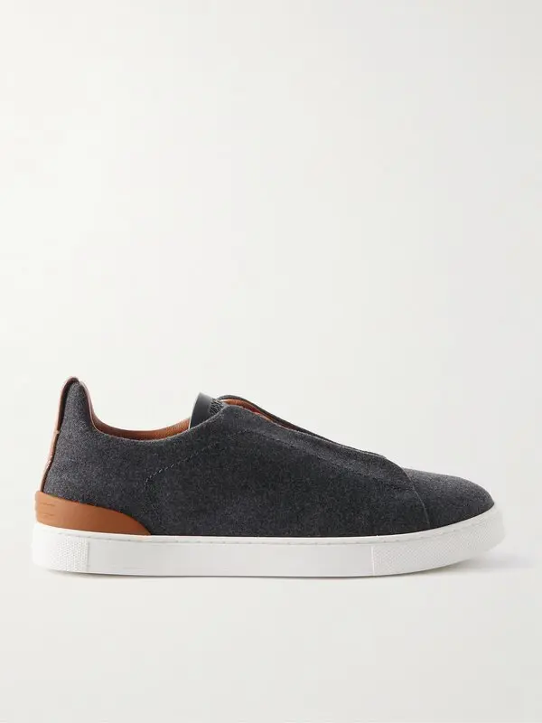 Zegna Triple Stitch™ Leather-trimmed Wool Sneakers - Gray