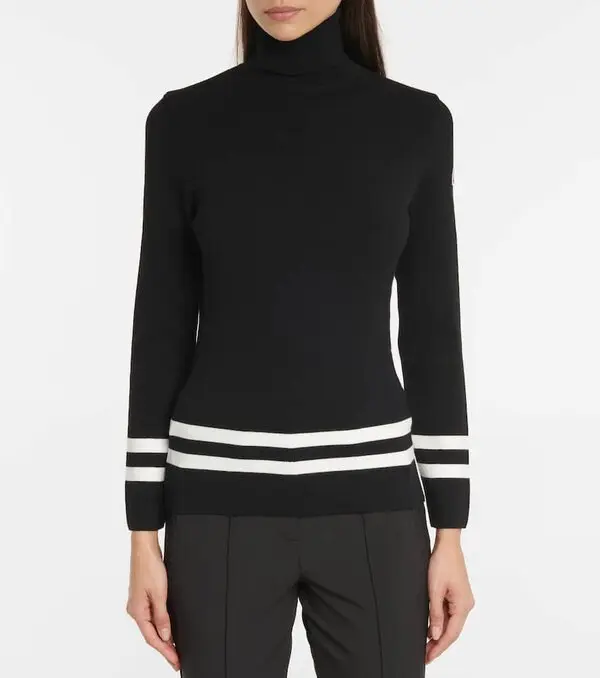 Fusalp Striped Turtleneck Knit Sweater - White