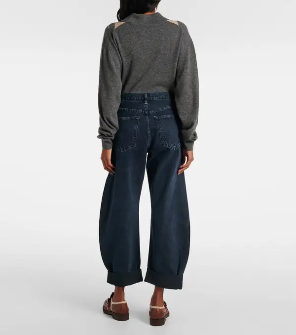 FRAME Bubble High-rise Barrel-leg Jeans - Blue