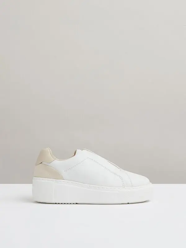 REISS Casey Leather Slip-on Trainers - White