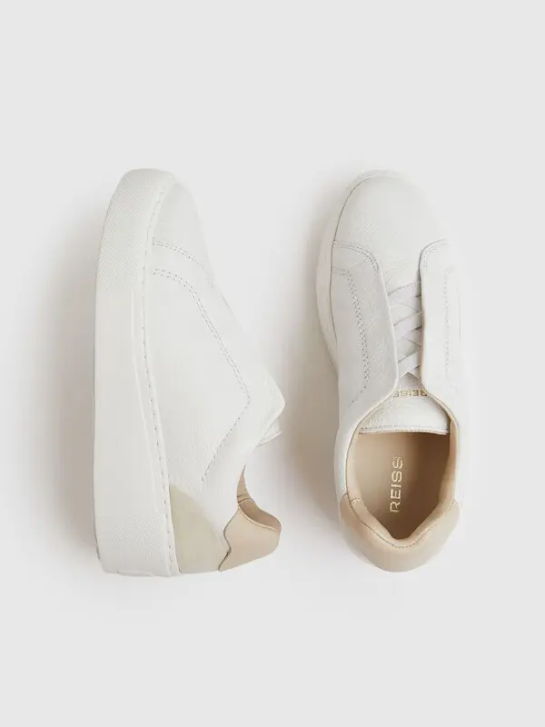 REISS Casey Leather Slip-on Trainers - White