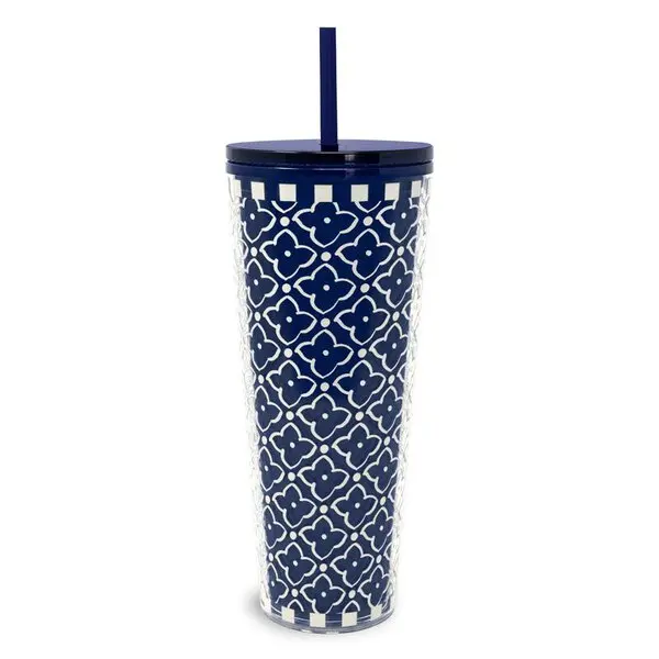VERA BRADLEY Tumbler With Straw In Moorish Peacoat - Blue