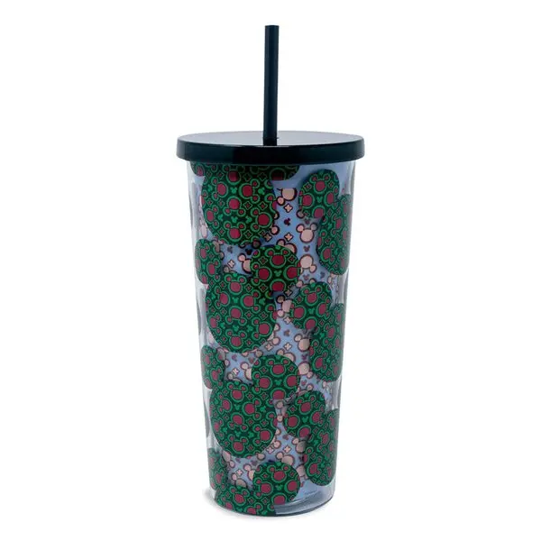 VERA BRADLEY Disney Tumbler With Straw In Mickey Mouse Kaleidoscope Multi - Green/pink