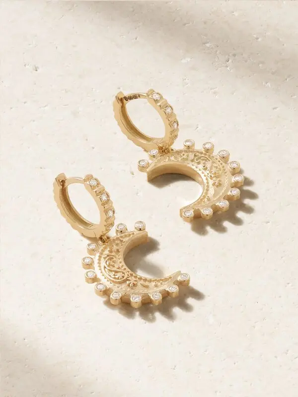 MARLO LAZ Small Southwestern Moon 14-karat Diamond Hoop Earrings - Gold